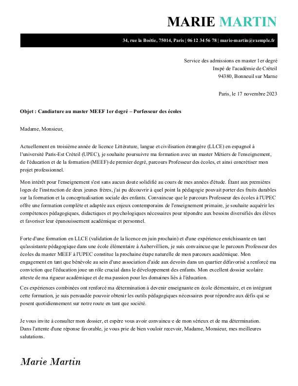 Lettre de motivation master MEEF : exemples et guide