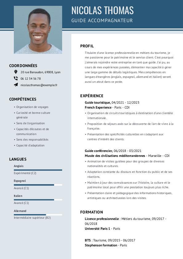 Exemples de CV de guide touristique à télécharger | 2025