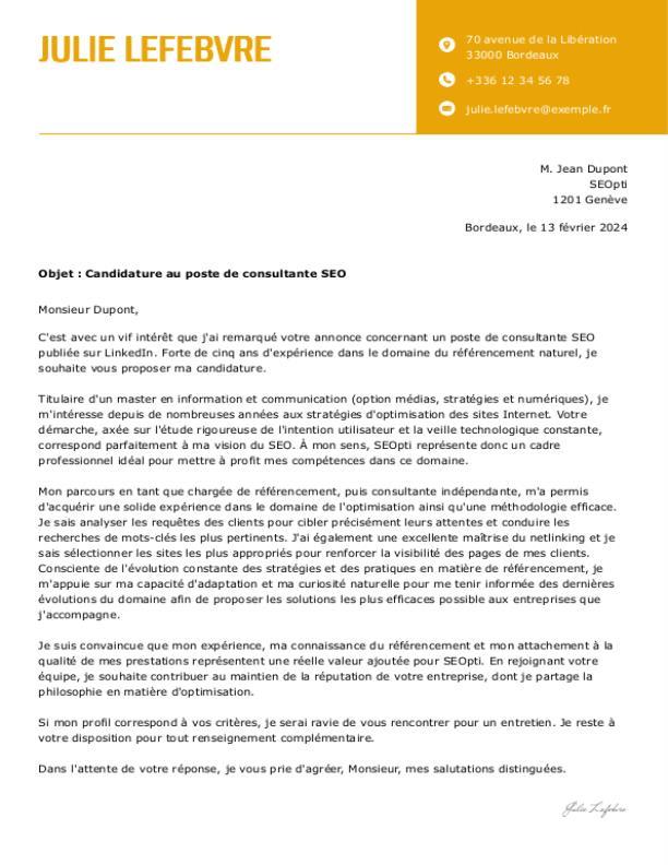 Exemples de lettre de motivation suisse à télécharger