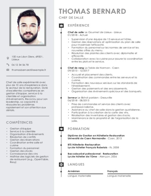 CV chef de rang : modèles à personnaliser et guide