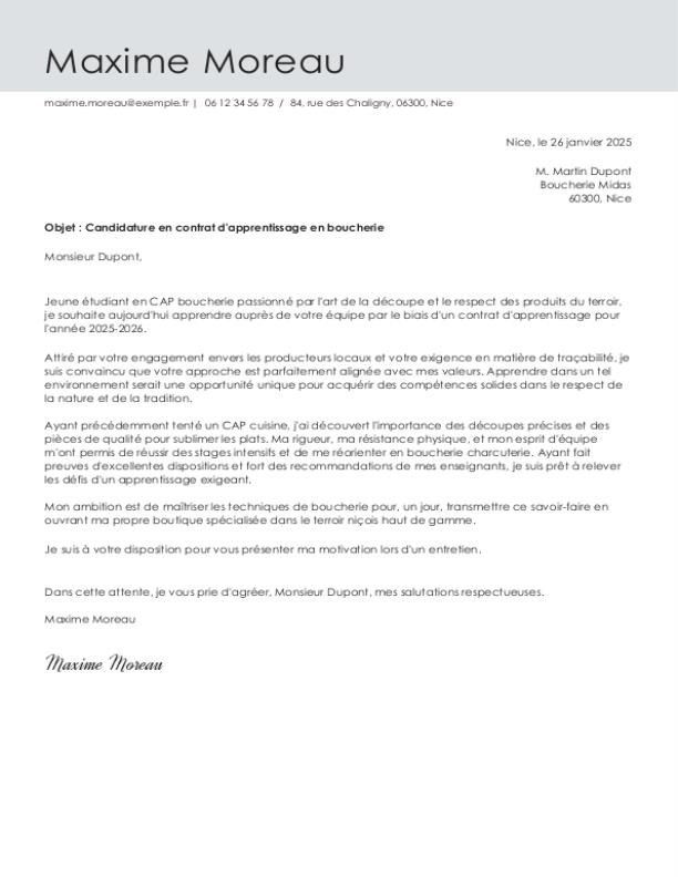Lettre de motivation boucherie : exemples et guide (2026)