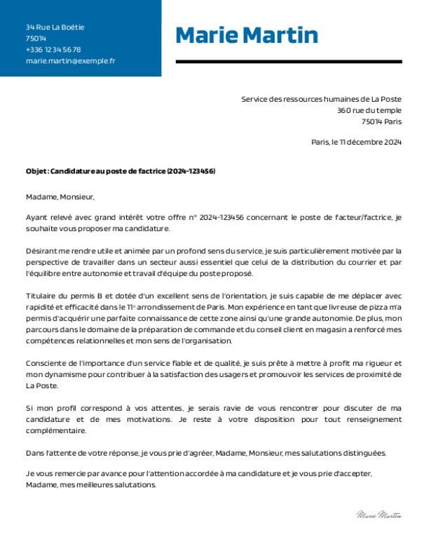Lettre de motivation La Poste : exemples et guide (2026)